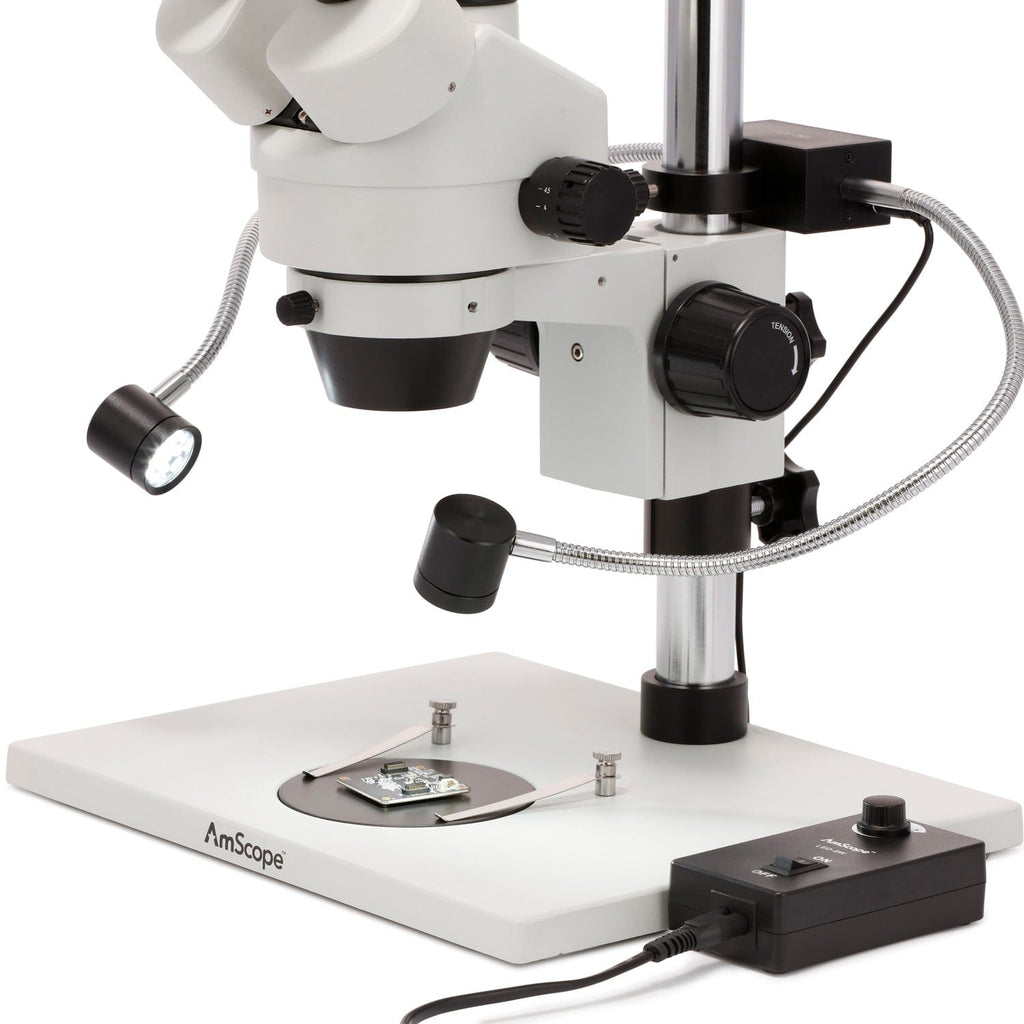 AmScope 8W LED Pillar Clamp Dual Gooseneck Illuminator for Stereo Micr ...