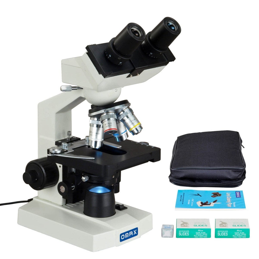 OMAX 40X-2500X Compound Binocular LED Microscope+Vinyl Case+Slides+Cov ...