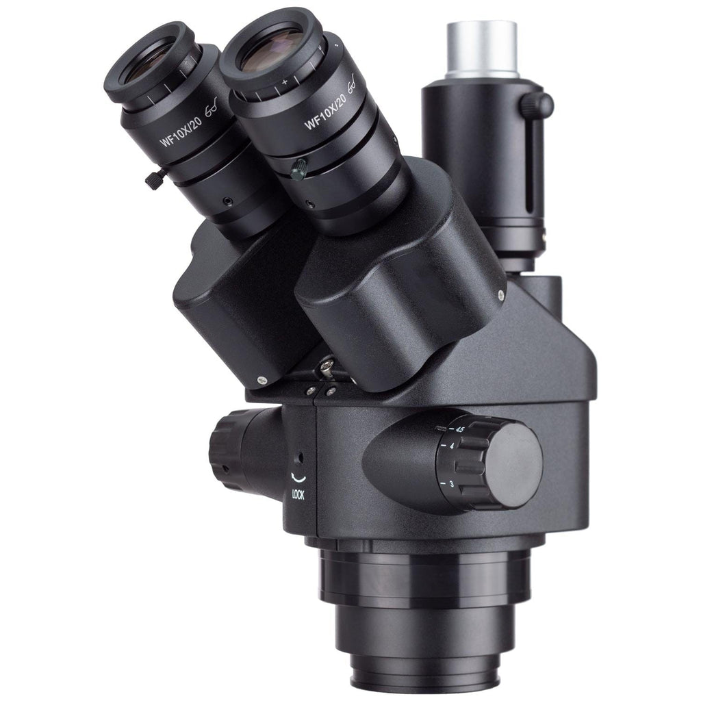 AmScope 7X-45X Black Simul-Focal Trinocular Zoom Stereo Microscope Hea ...