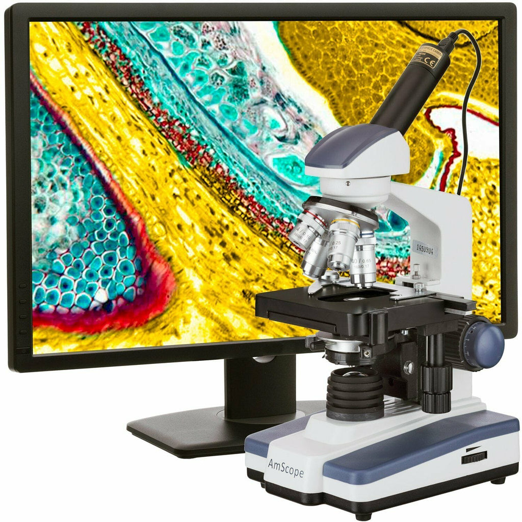 AmScope ME620 Series Monocular Compound Microscope 40X-2500X Magnifica ...