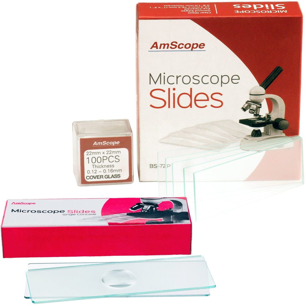 AmScope 72 Pre-Cleaned Blank Plate Microscope Slides and 12 Single Dep ...